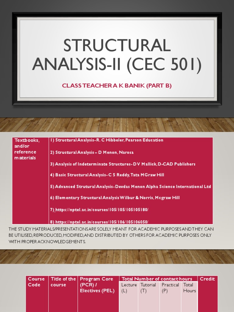 Lectures PPTs - ILD - Indeterminate Structures - CEC 501 | PDF | Beam (Structure) | Classical ...