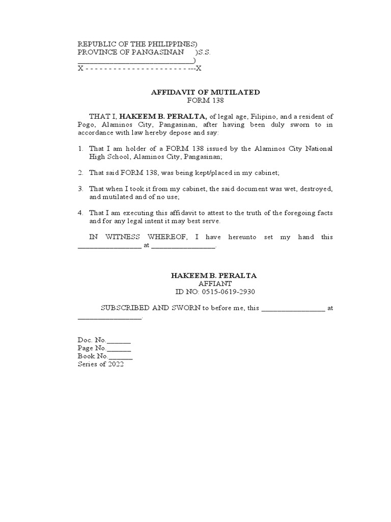 Aff. of Mutilated Diploma | PDF | Affidavit | Legal Procedure