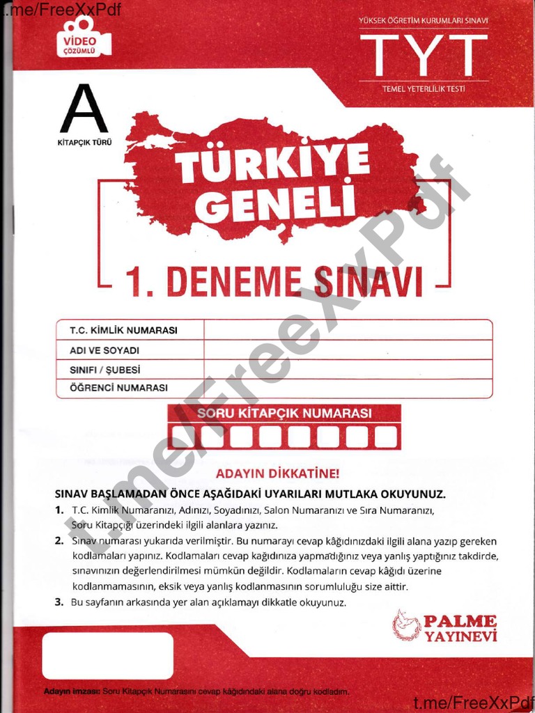 Palme Türkiye Geneli TYT A Kitapçığı Deneme-1 2022 | PDF
