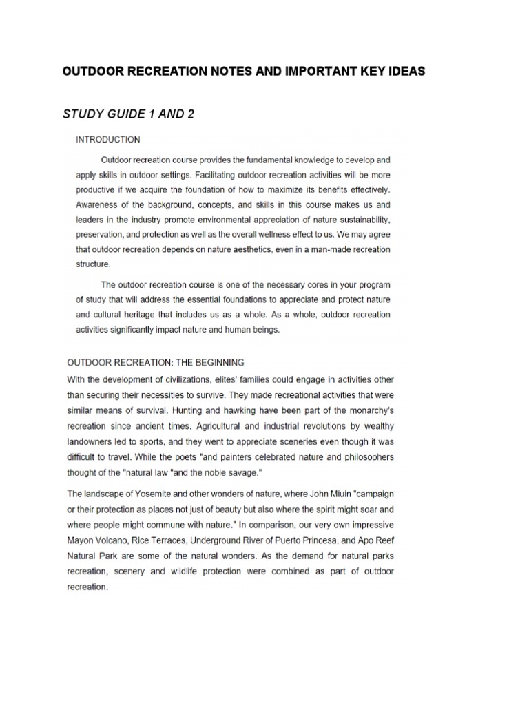 Outdoor Recreation Notes and Important Key Ideas | PDF | Learning | Ecology