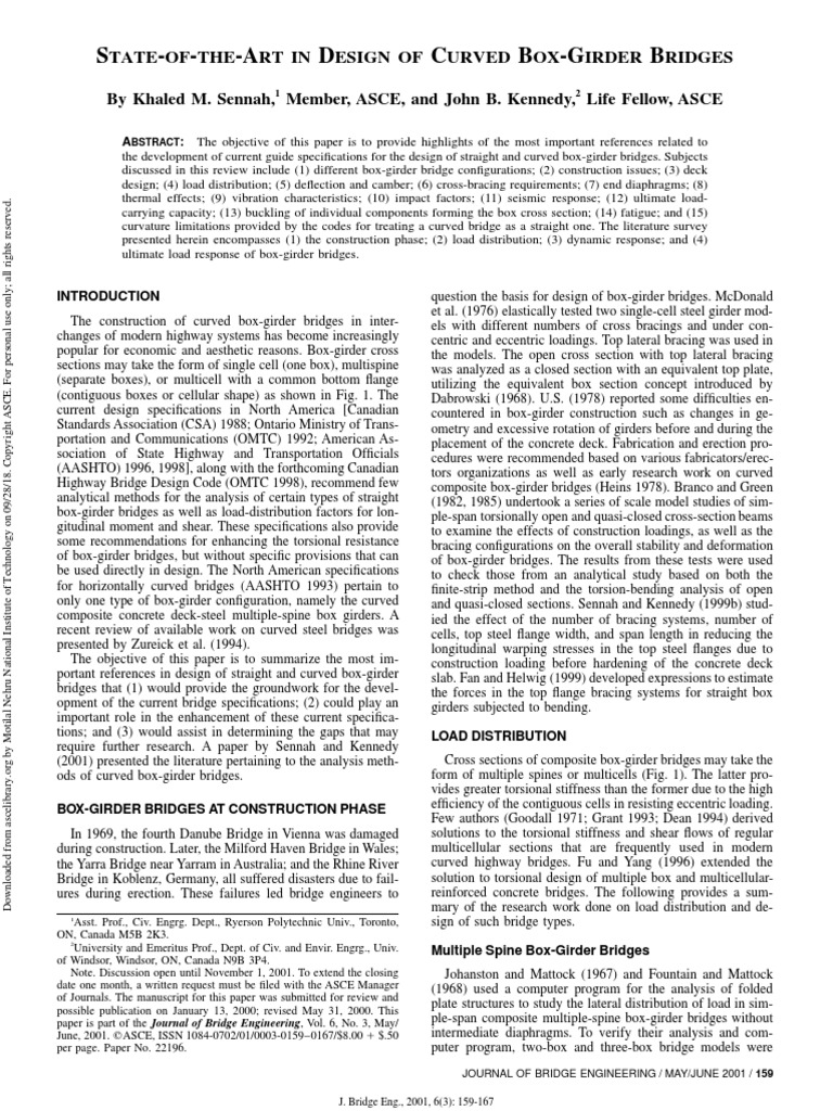 2001 State-Of-The-Art in Design of Curved Box-Girder Bridges | PDF ...
