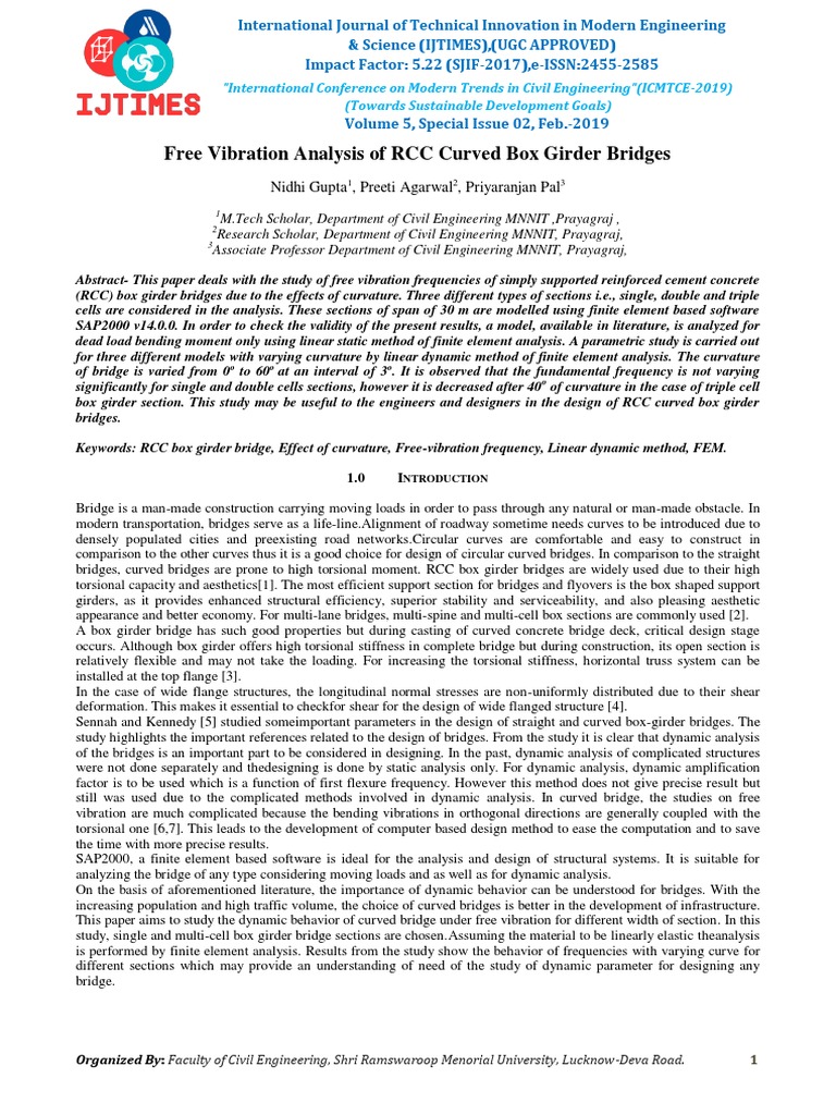 Free Vibration of RCC Curved Box Girders | PDF | Bridge | Bending