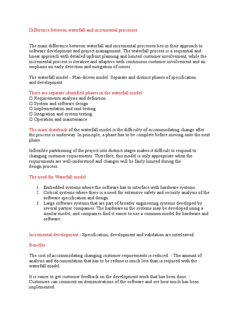 Difference Between Waterfall and Incremental Processes | PDF | Software ...