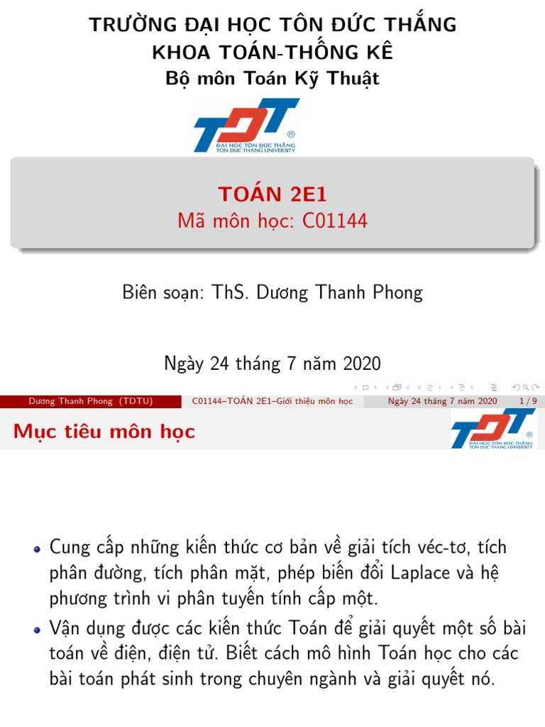 Toán 2E1 Mã môn học: C01144: Dương Thanh Phong (TDTU) | PDF