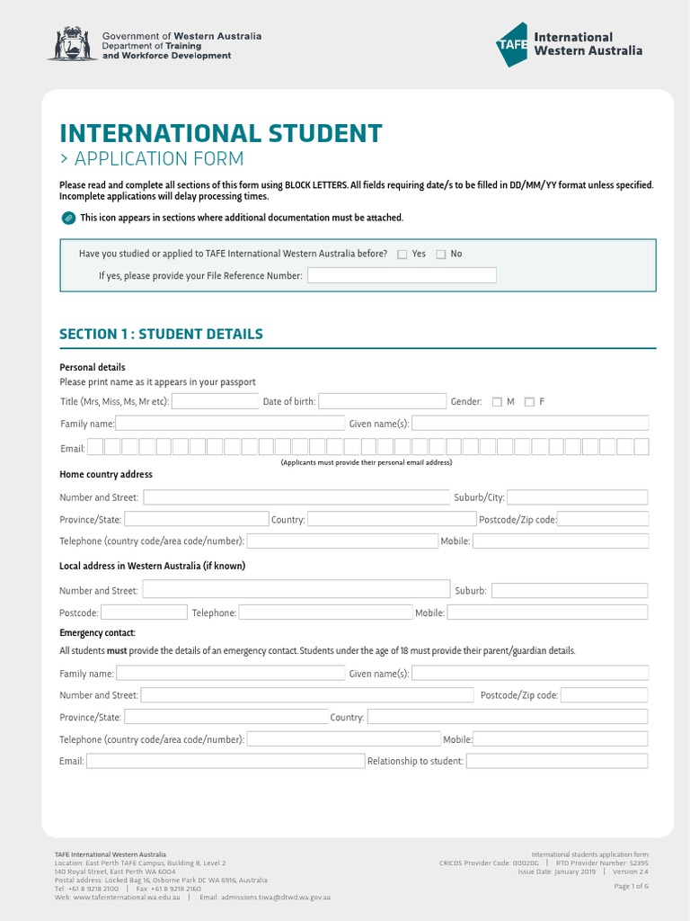 International Student Application Form TIWA | PDF | Travel Visa ...