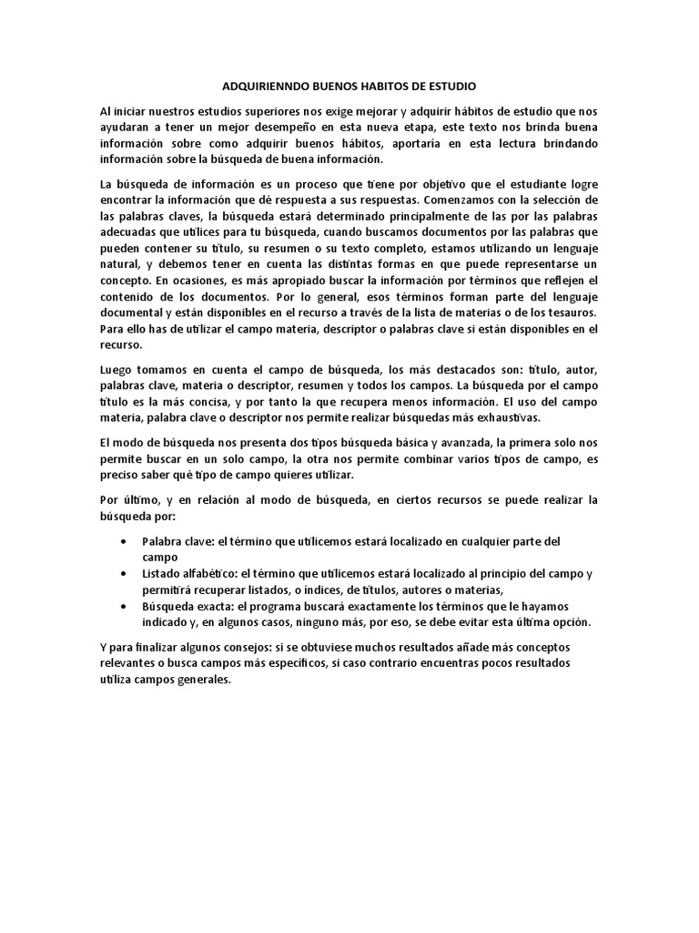 Adquiriendo Buenos Habitos de Estudio | PDF | Información ...