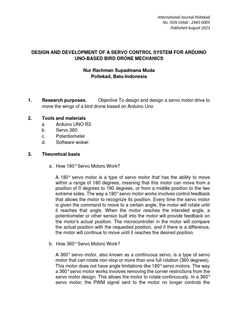 Design and Development of A Servo Control System For Arduino Uno Based Bird Drone Mechanics ...