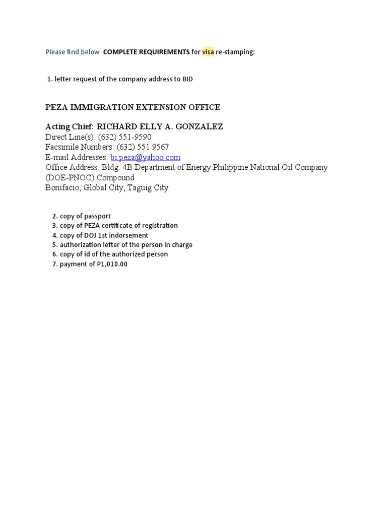 Requirements For Restamping of Visa | PDF