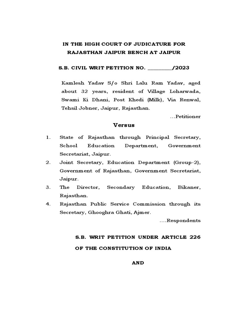 Kamlesh Yadav - Writ Petition - 28.08.2023 | PDF | Affidavit | Writ