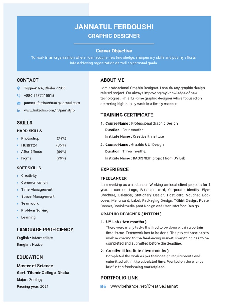 Resume of Jannatul Ferdoushi | PDF | Graphic Design | Human Communication