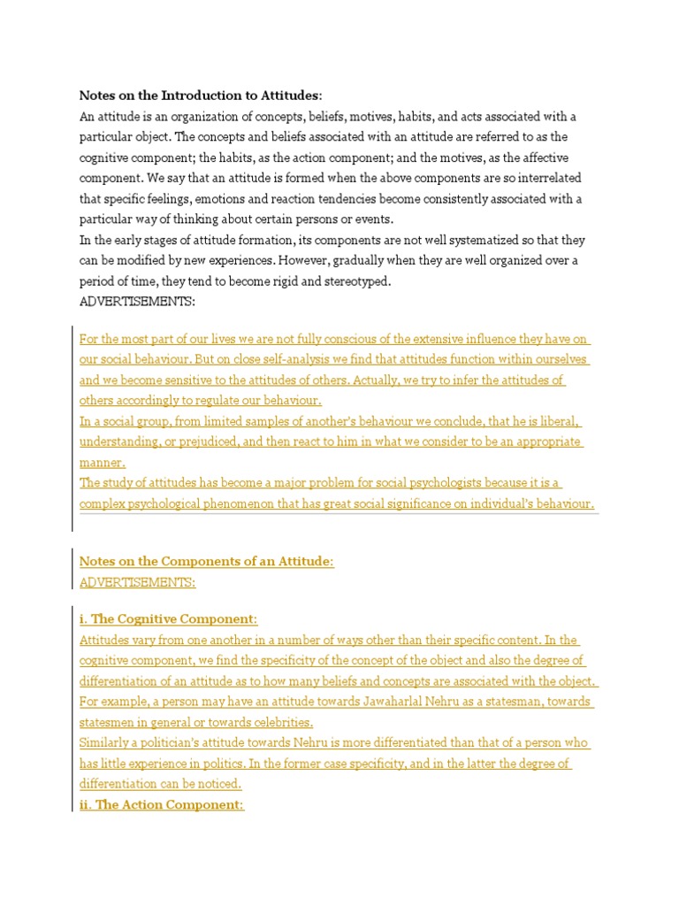 Notes On The Introduction To Attitudes | PDF | Attitude (Psychology ...
