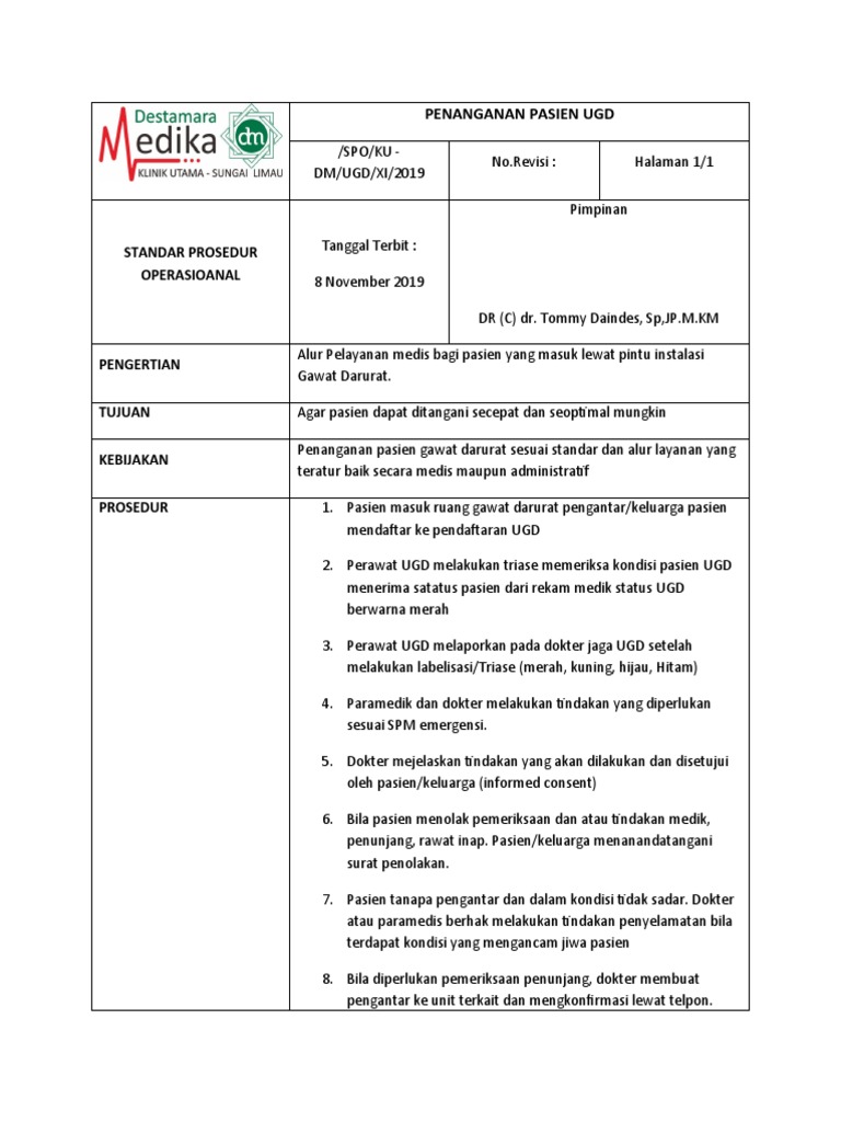 SPO 100 Penanganan Pasien IGD - Oke | PDF