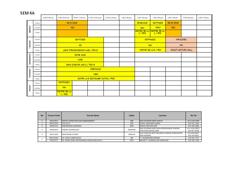 Timetable Sem 4 | PDF