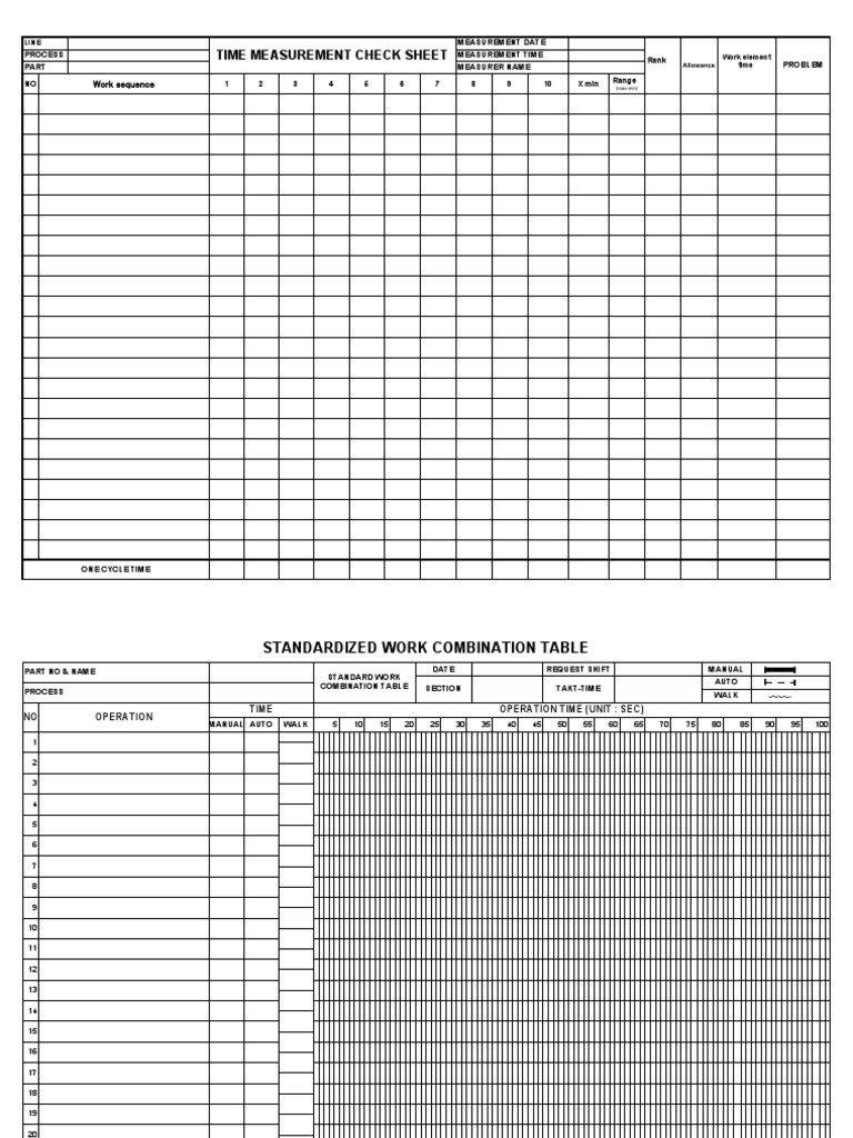 04 1 Standerdized Work Combination Table Sample Pdf Manufactured