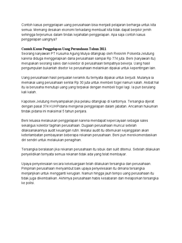 Contoh Kasus Penggelapan Uang Perusahaan | PDF