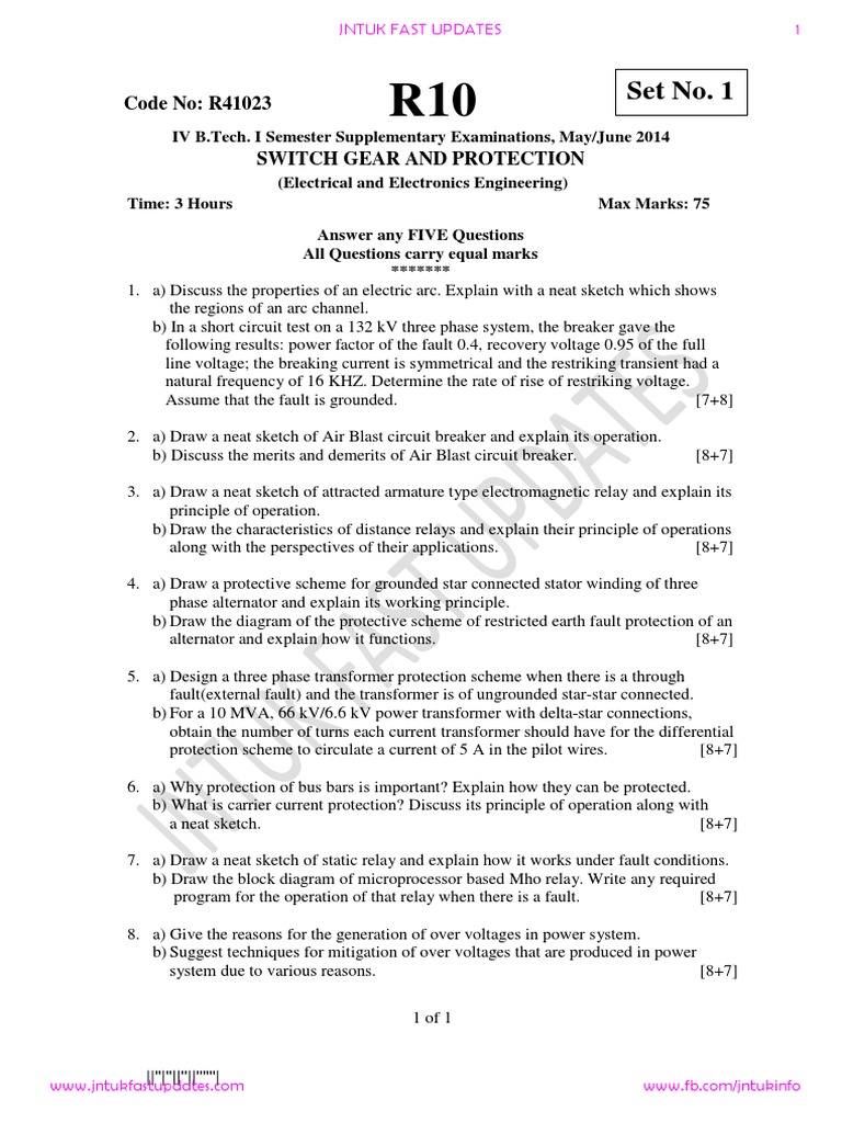 Switch Gear and Protection Answer Any Fi | PDF | Transformer | Relay