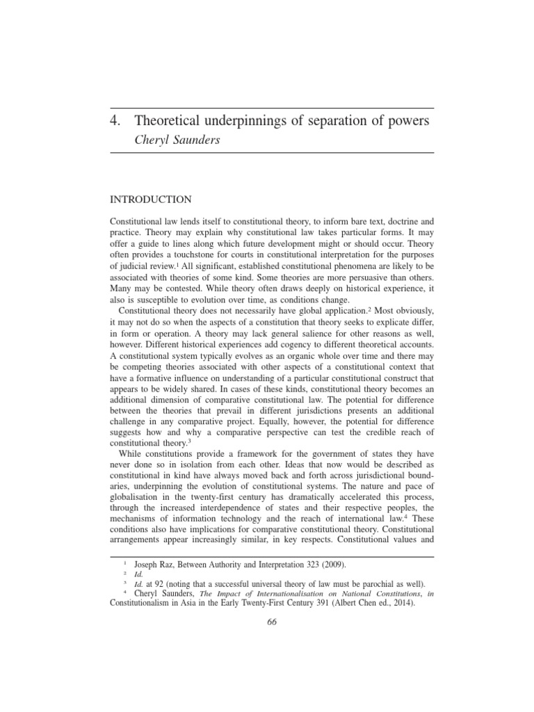 Cheryl Saunders, Theoretical Underpinnings of Separation of Powers | PDF | Separation Of Powers ...