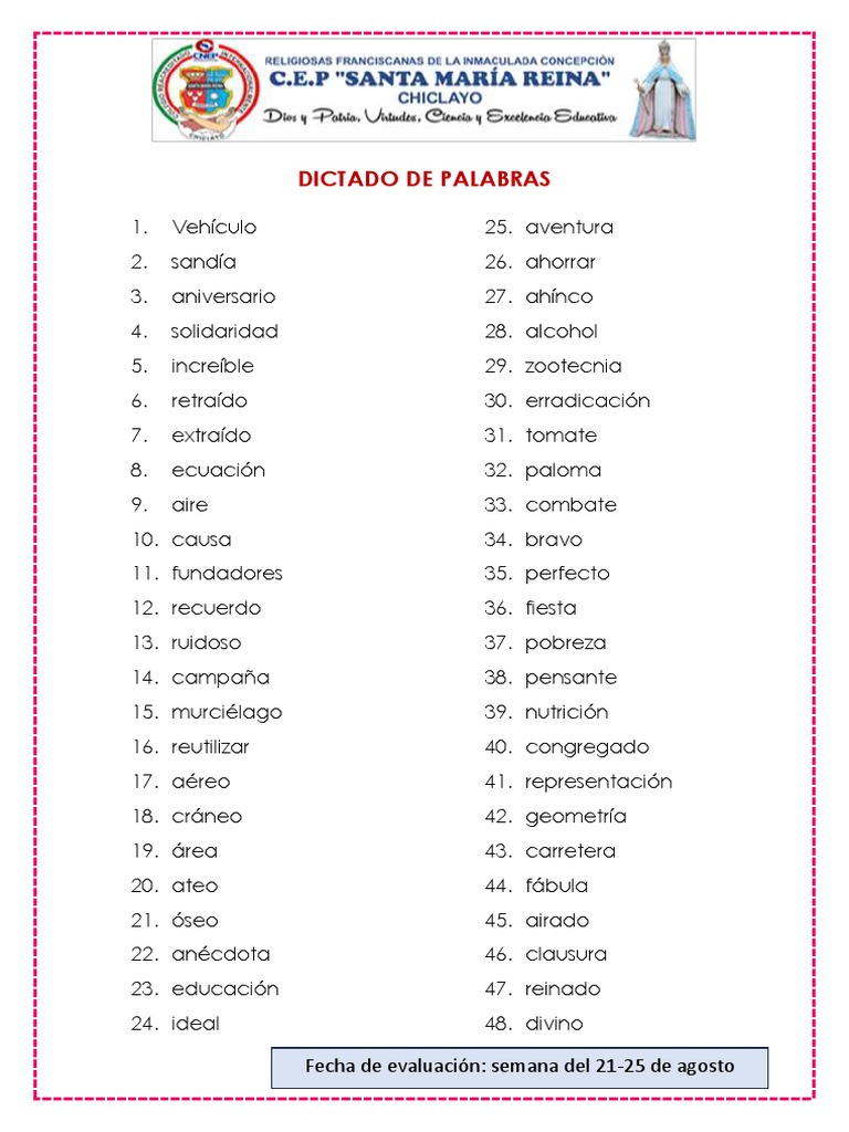 Dictado de Palabras | PDF