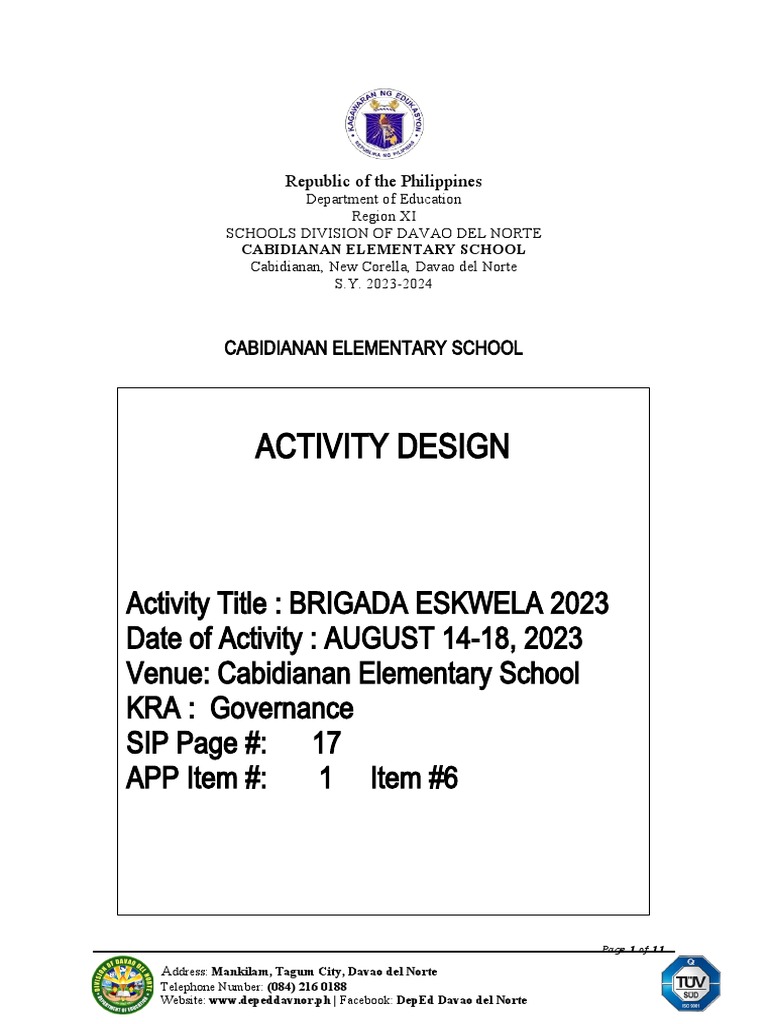 ACTIVITY DESIGN 2023 2024 Final | PDF