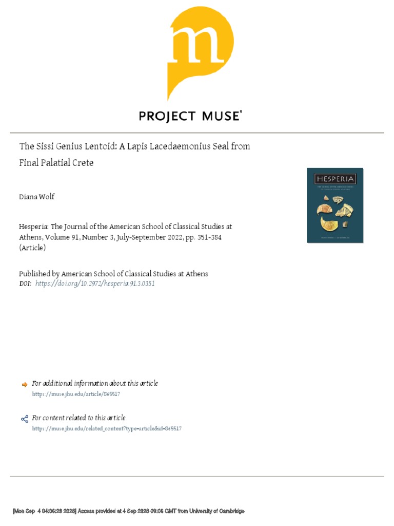 The Sissi Genius Lentoid A Lapis Lacedaemonius Seal From Final Palatial ...
