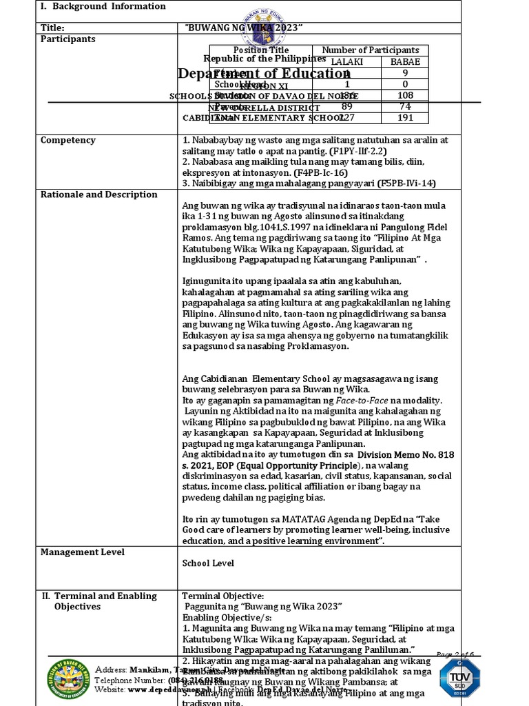 Activity Design Buwan NG Wika2023 | PDF