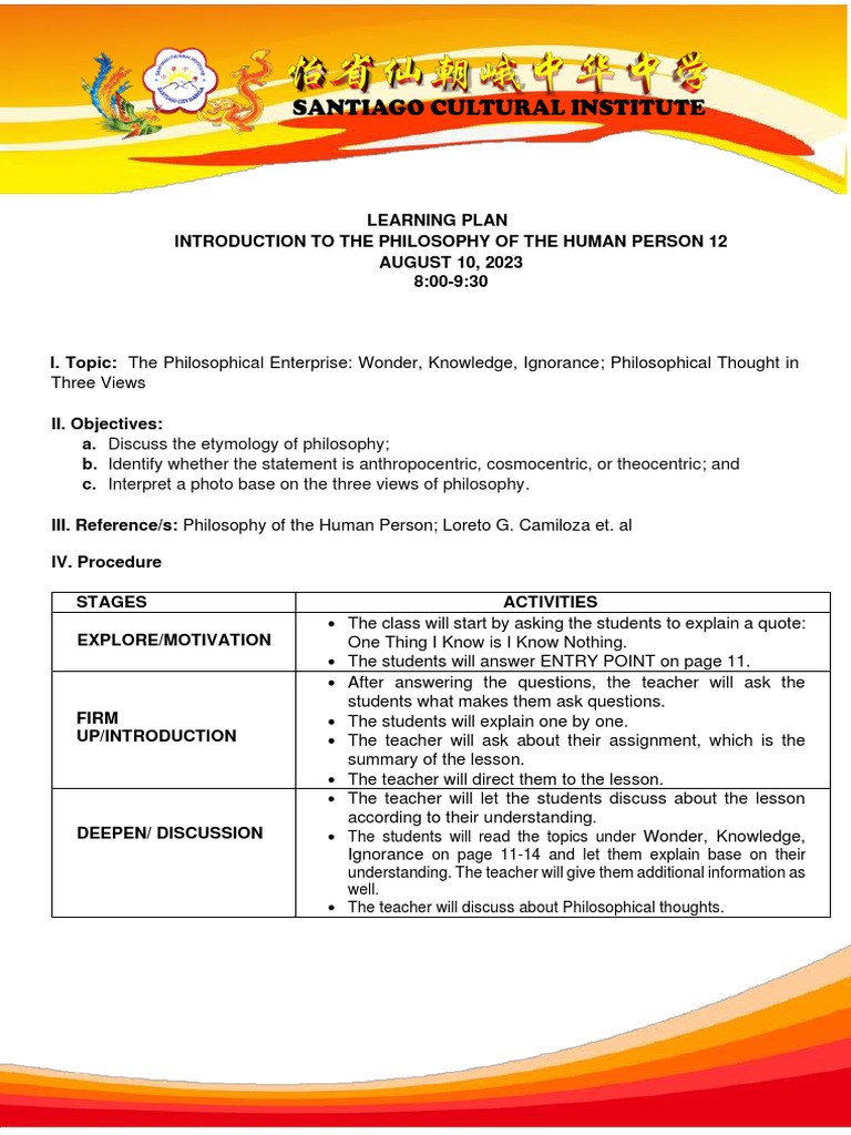 Intro to Philosophy Learning Plan | PDF | Understanding | Knowledge