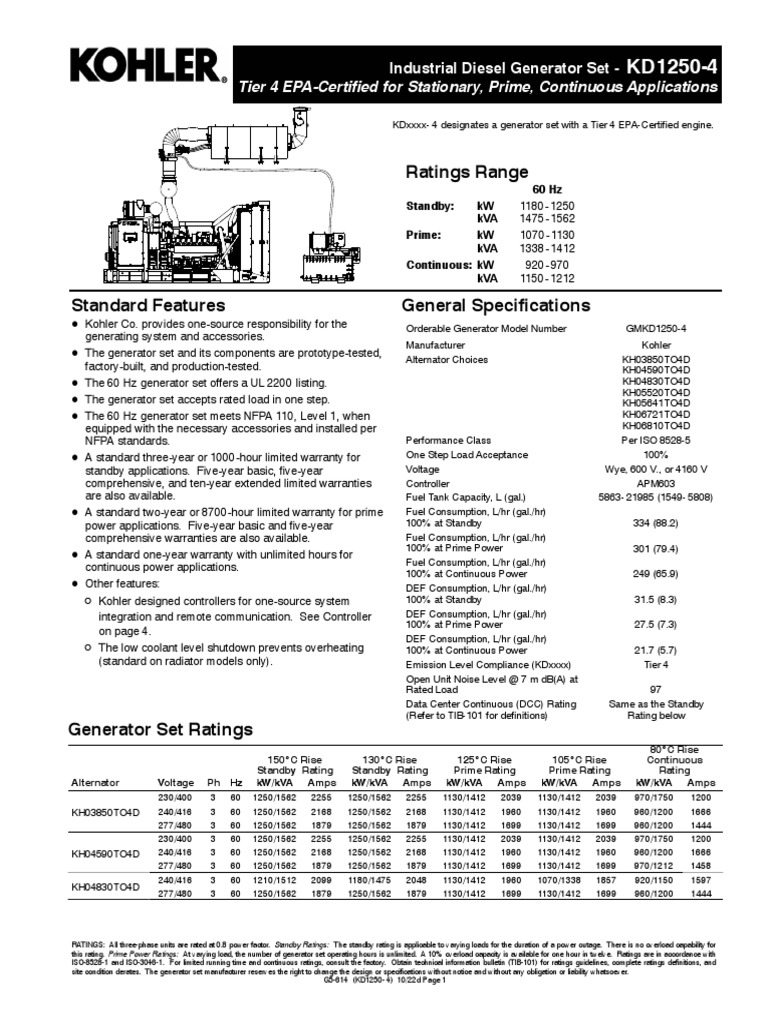 Ratings Range: Tier 4 EPA-Certified For Stationary, Prime, Continuous ...