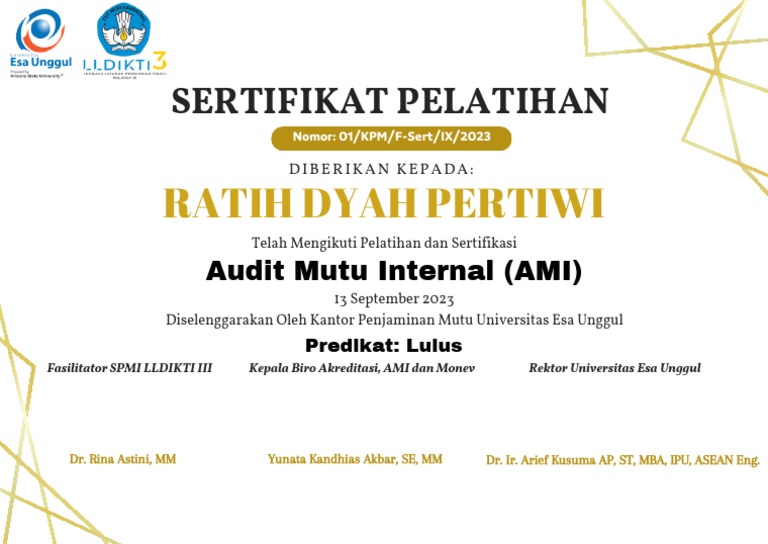 Draft Sertifikat Pelatihan AMI | PDF | Bisnis | Teknologi & Rekayasa