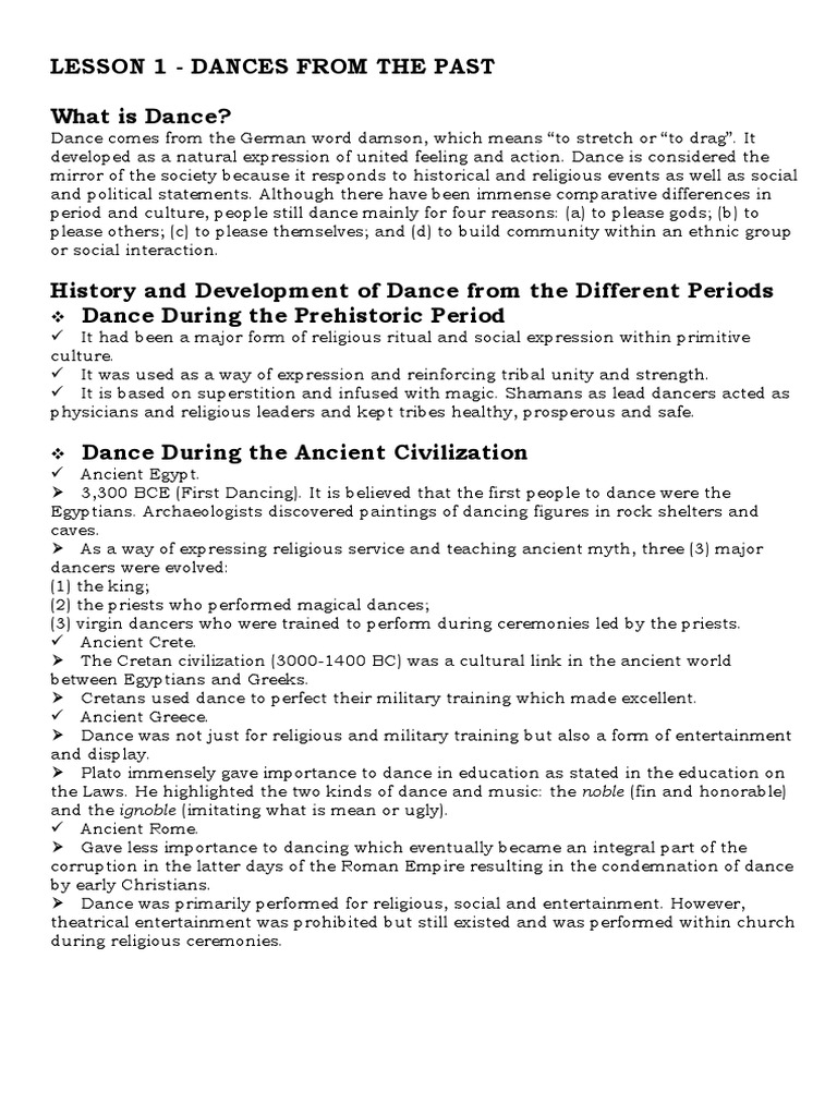 Lesson 1 - Dances From The Past | PDF | Dances | Ballet