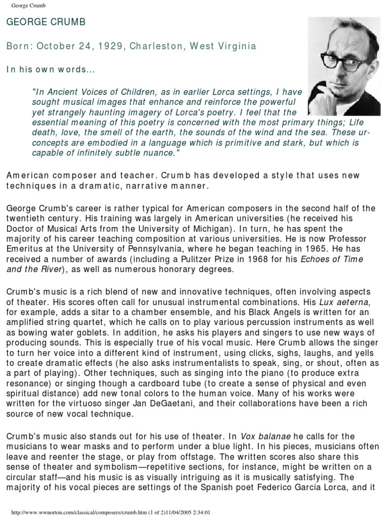 George Crumb-Biobraphy | PDF | Musical Compositions | Entertainment