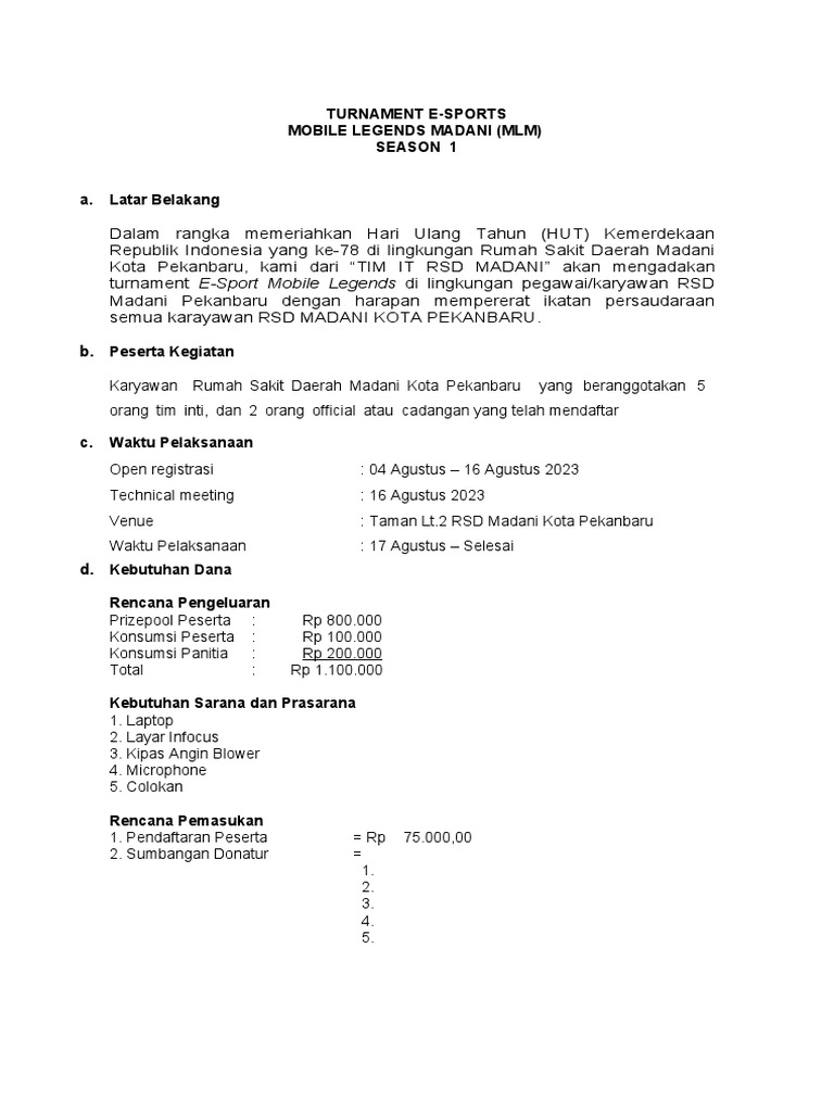 Proposal Esport Mobile Legends | PDF