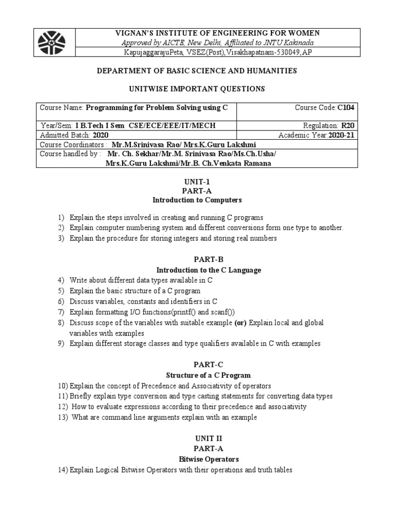 R20 Ppsc Unit Wise Imp Questions Pdf Pointer Computer Programming Computer Programming 4610