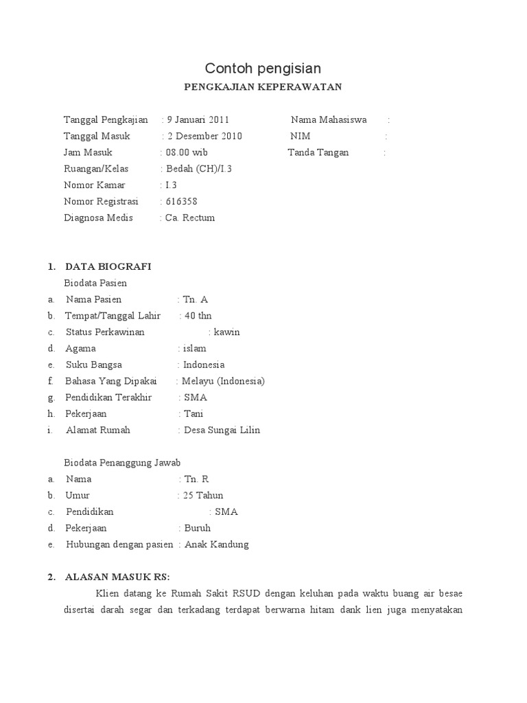 Contoh Pengisian Format Pengkajian | PDF
