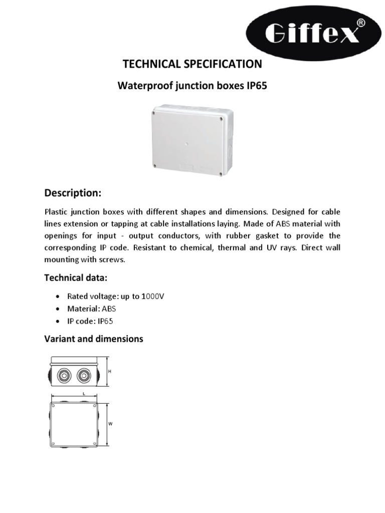 Technical Specification - Waterproof Junction Boxes IP65 | PDF