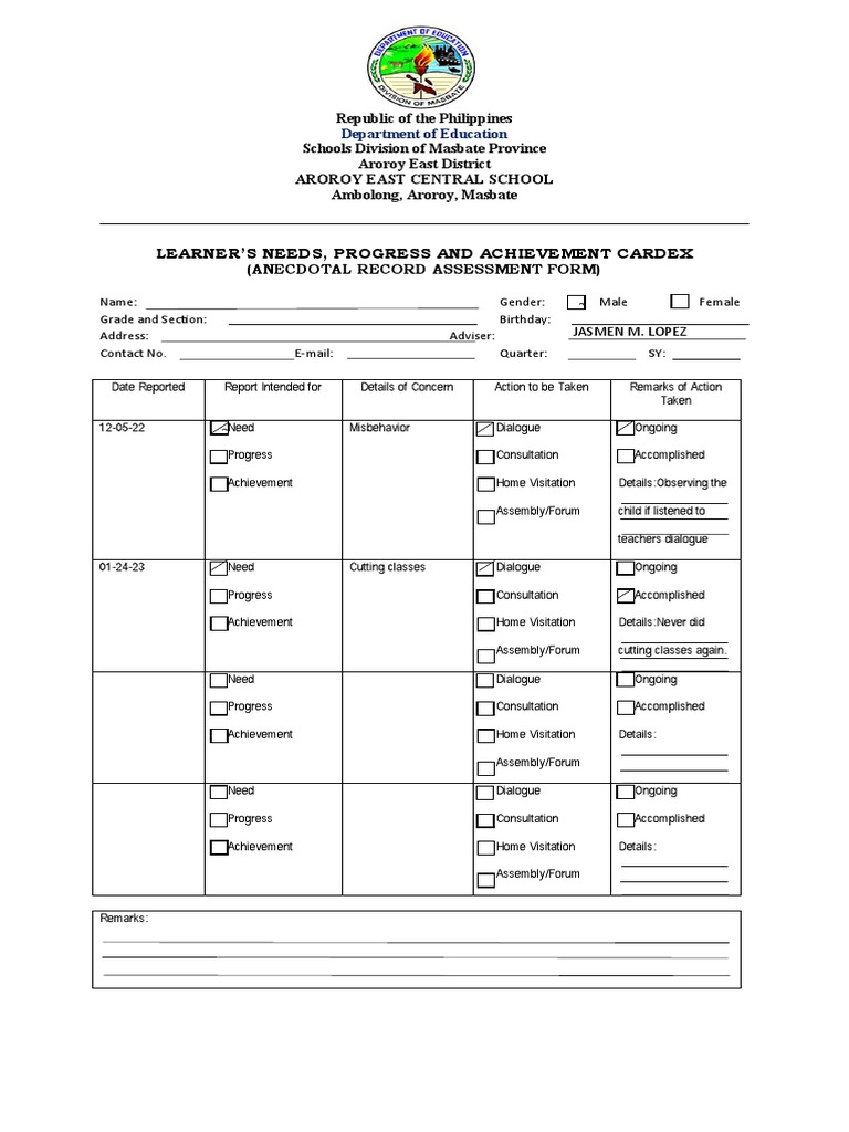 Anecdotal-Record RPMSModule12 | PDF | Learning | Behavior Modification