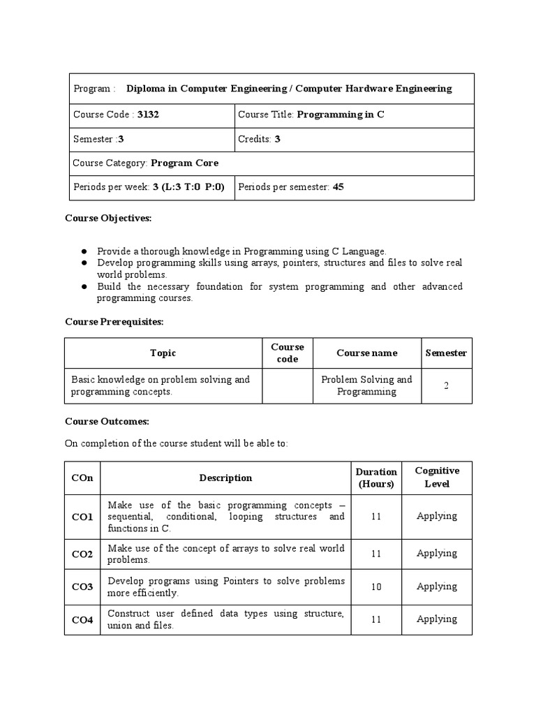 Course Objectives | PDF | Pointer (Computer Programming) | String (Computer Science)