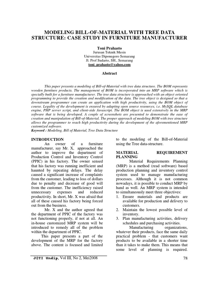 Modeling Bill-Of-Material With Tree Data Structure | PDF