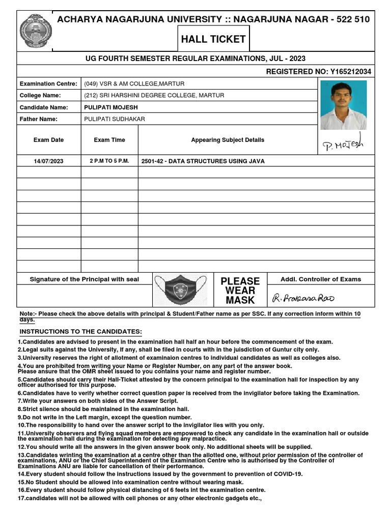 UG Hall Ticket Instructions - July 2023 | PDF