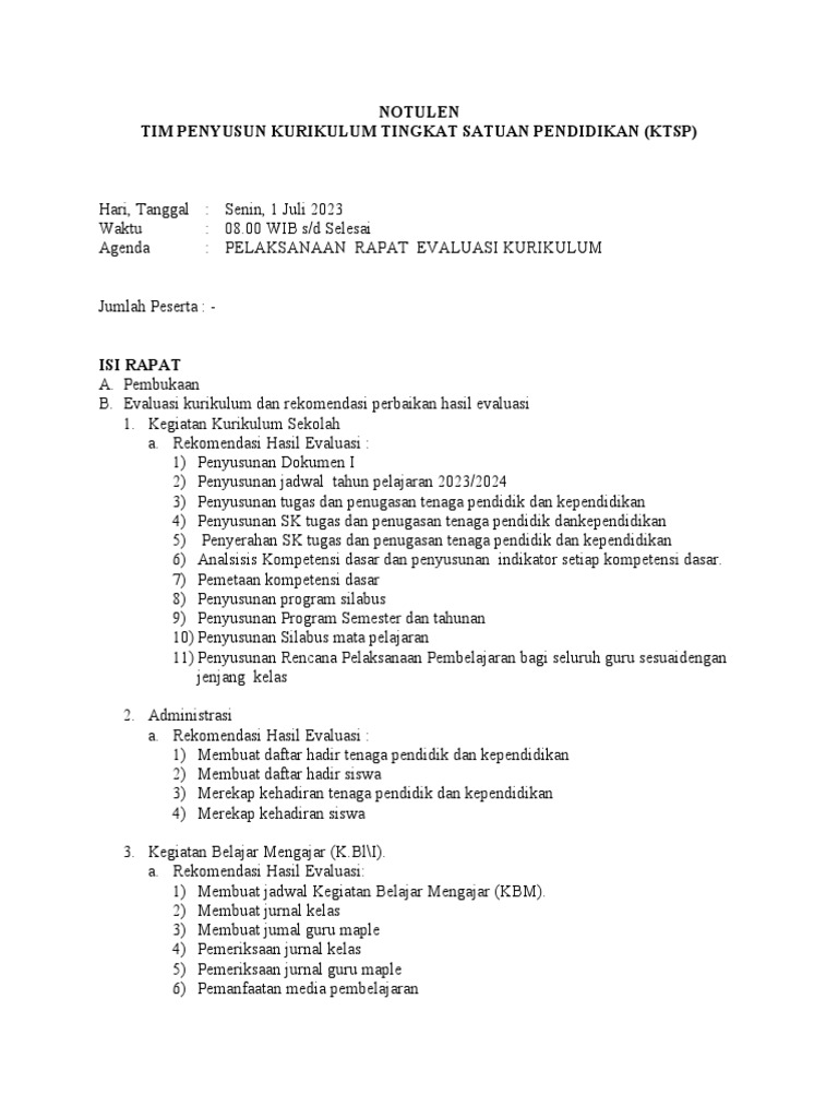 NOTULEN Evaluasi | PDF