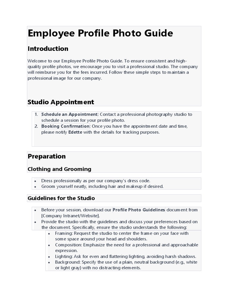 Employee Profile Photo Guide | PDF | Photograph | Image Editing
