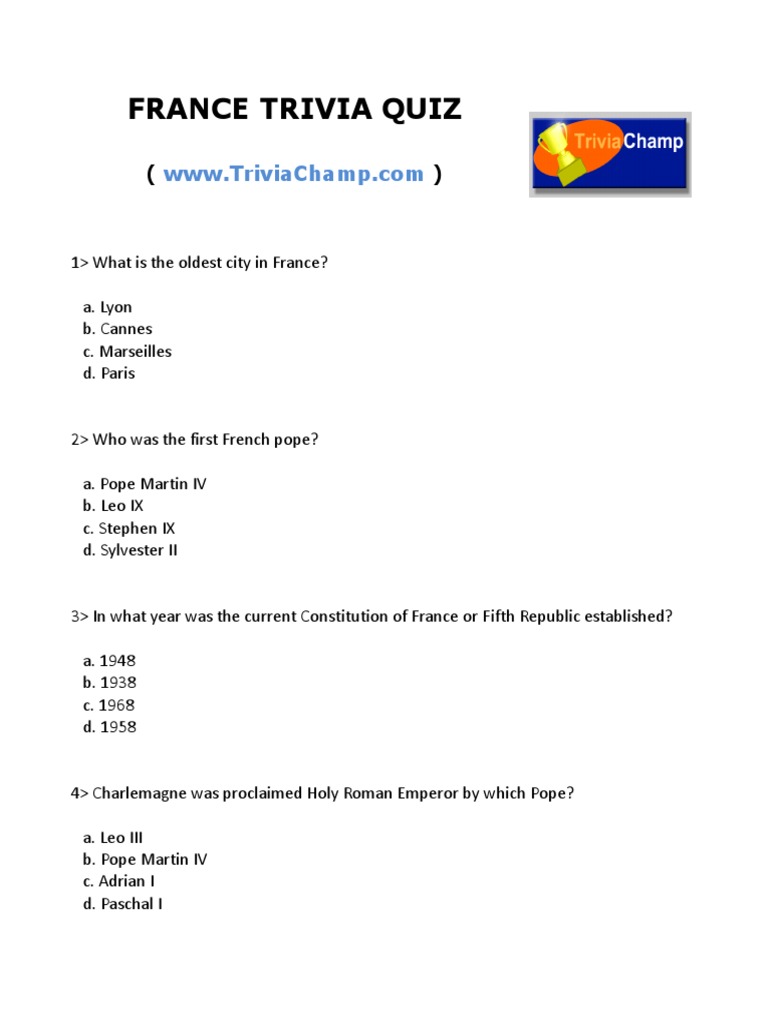 France Trivia Quiz | PDF | France