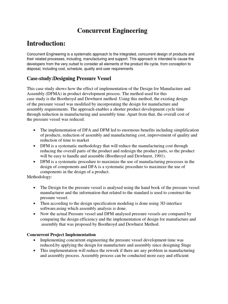Concurrent Engineering Case Study Designing Pressure Vessel Pdf