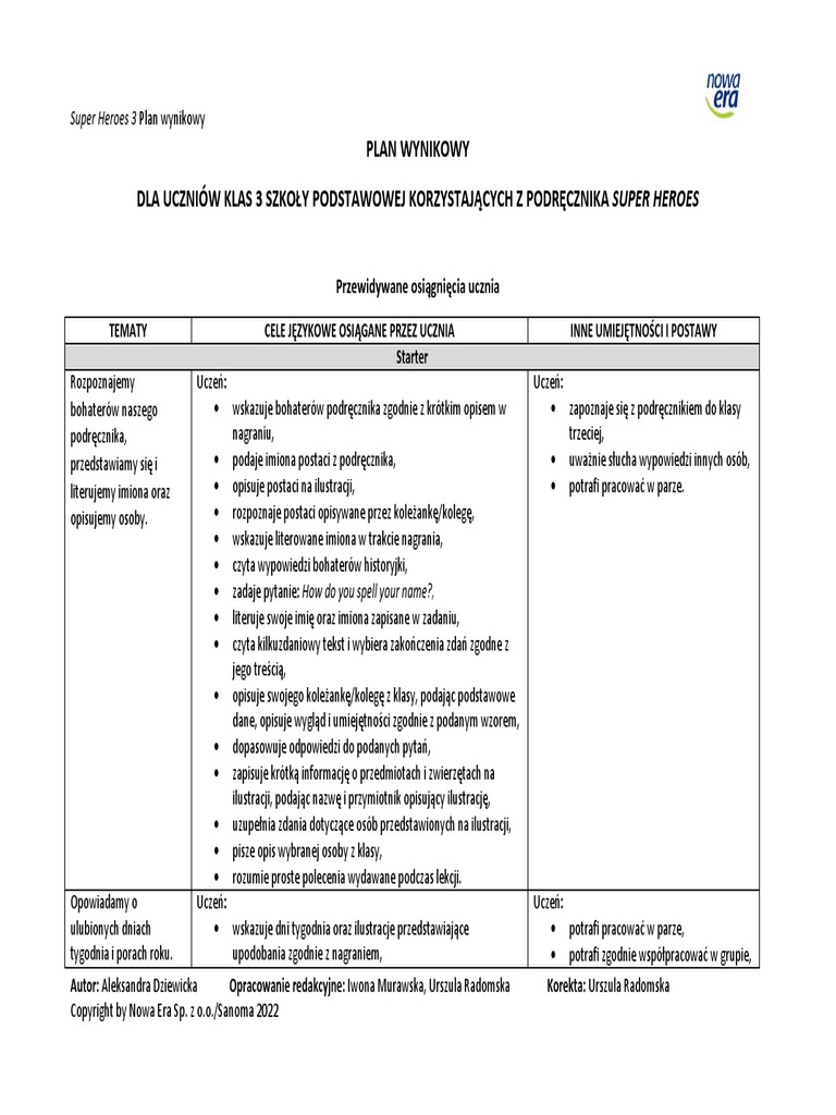 Super Heroes 3 Plan Wynikowy | PDF