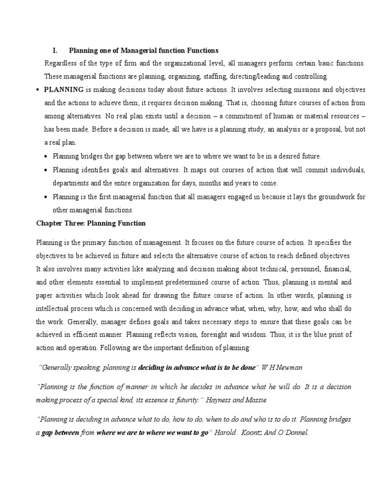Managerial Functions | PDF | Planning | Goal