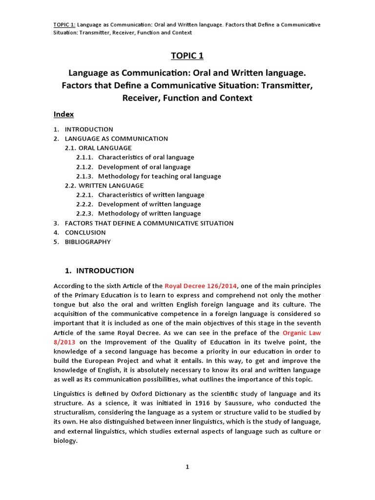 Topic 1 | PDF | Language Acquisition | Communication