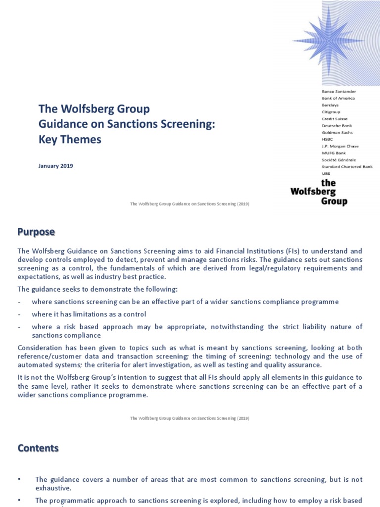 Wolfsberg Guidance On Sanctions Screening - Accompanying Slides | PDF ... Wolfsberg Guidance On Sanctions Screening - Accompanying Slides | PDF ...