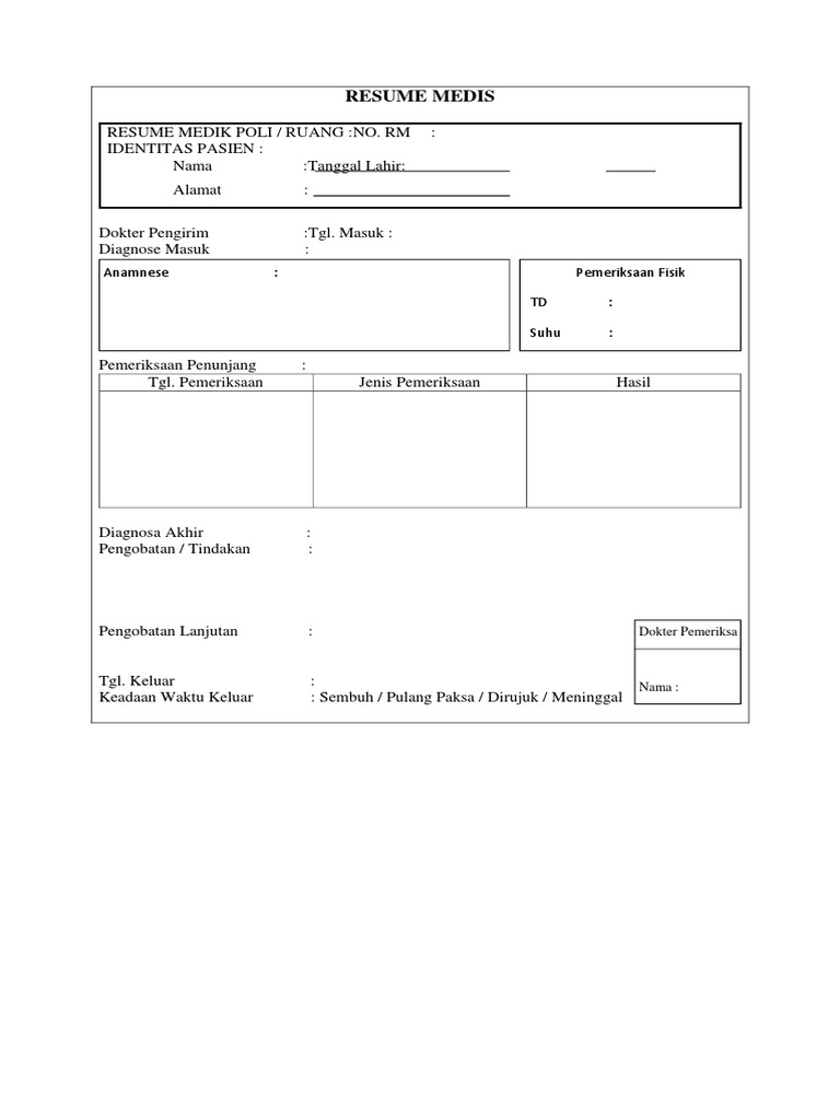 Contoh Format Resume Medis | PDF | Pengembangan Diri