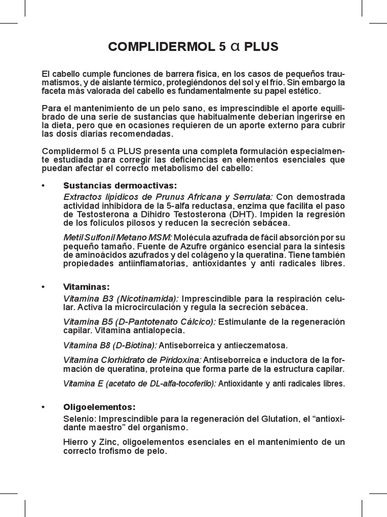 Prospecto Complidermol 5alfa Plus | PDF | Vitamina | Antioxidante