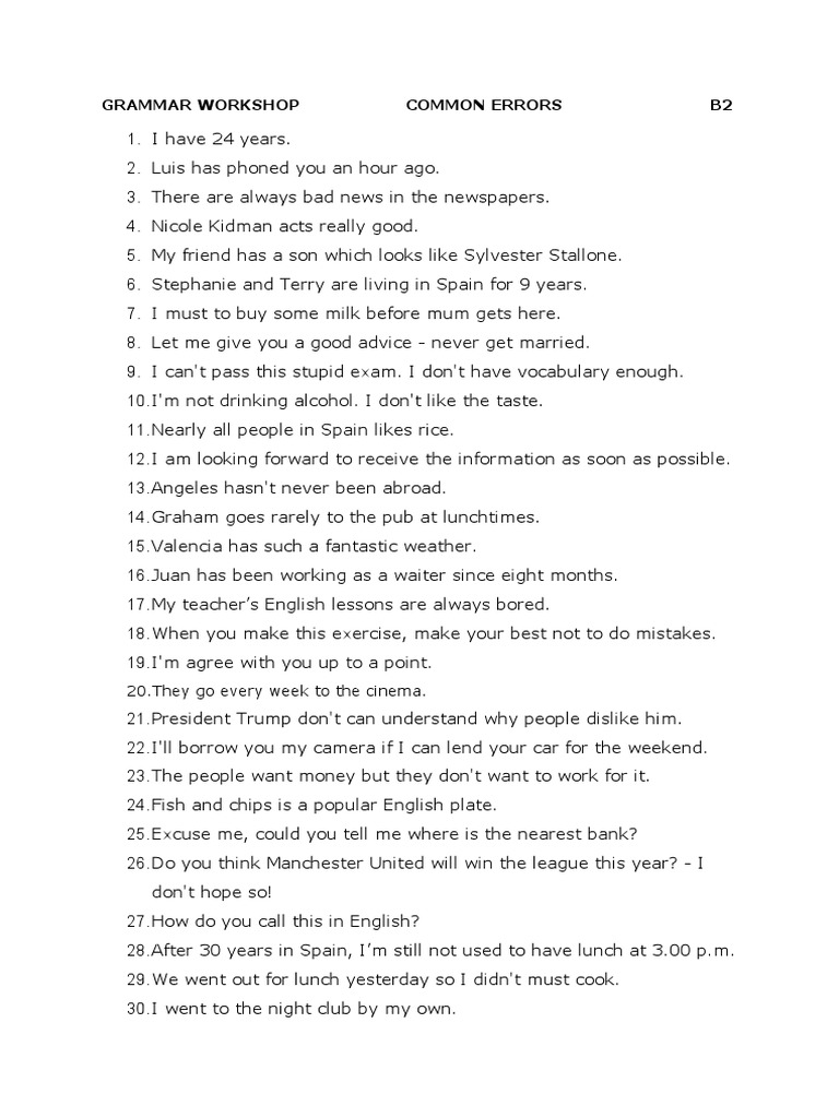 B2 Common Grammar Errors Workshop | PDF | Art