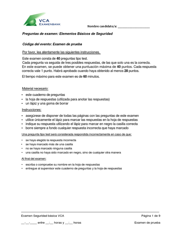 ES Proefexamen Basisveiligheid VCA | PDF